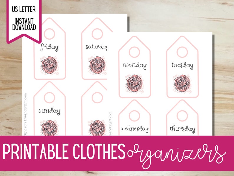 Printable Clothes Hanger Organizer Tags: Days of the Week - Etsy