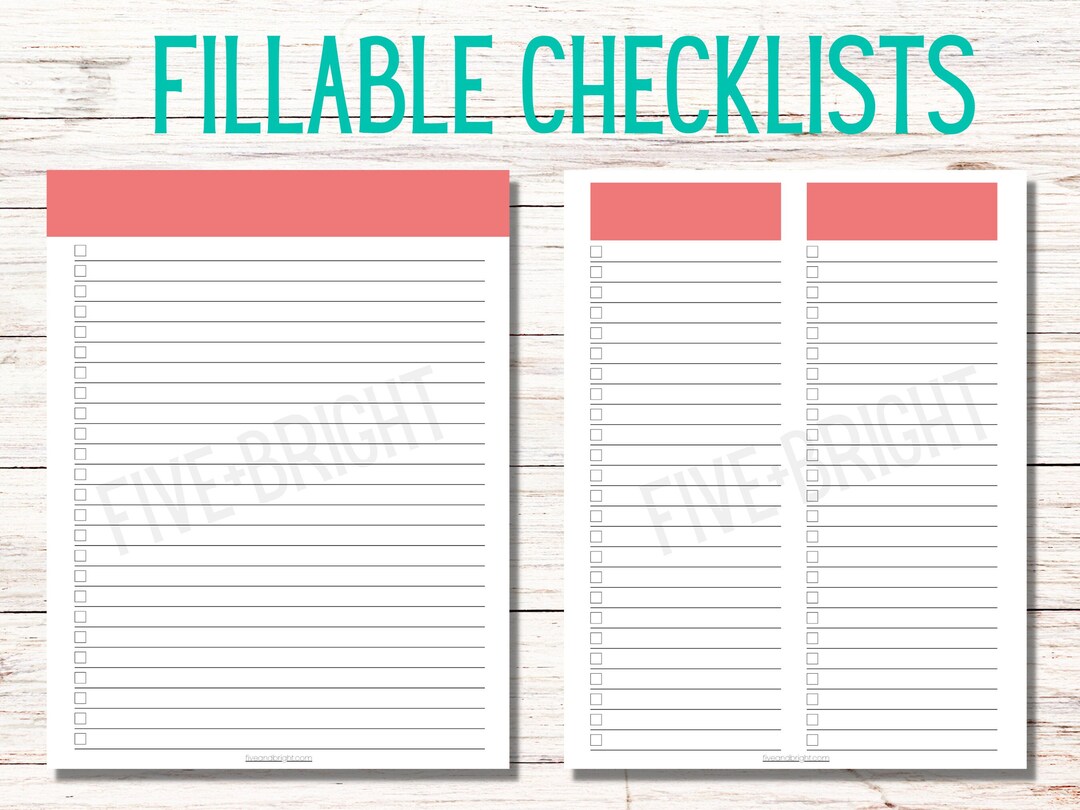 Fillable Checklist Set 2 Sizes Fillable to Do List - Etsy