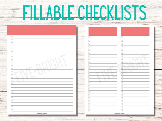 Fillable Checklist Set 2 Sizes Fillable to Do List - Etsy