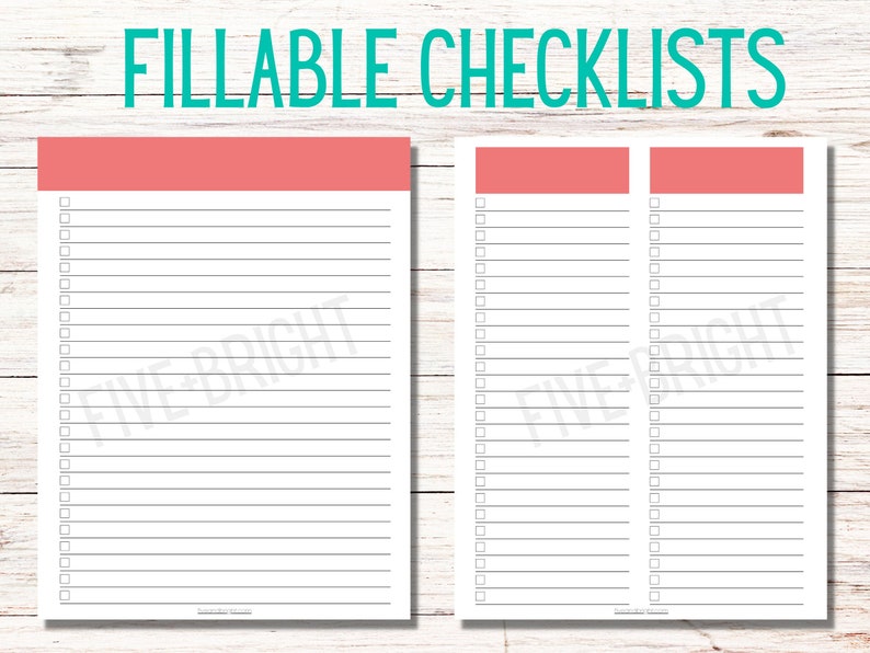 Fillable Checklist Set 2 Sizes Fillable to Do List - Etsy