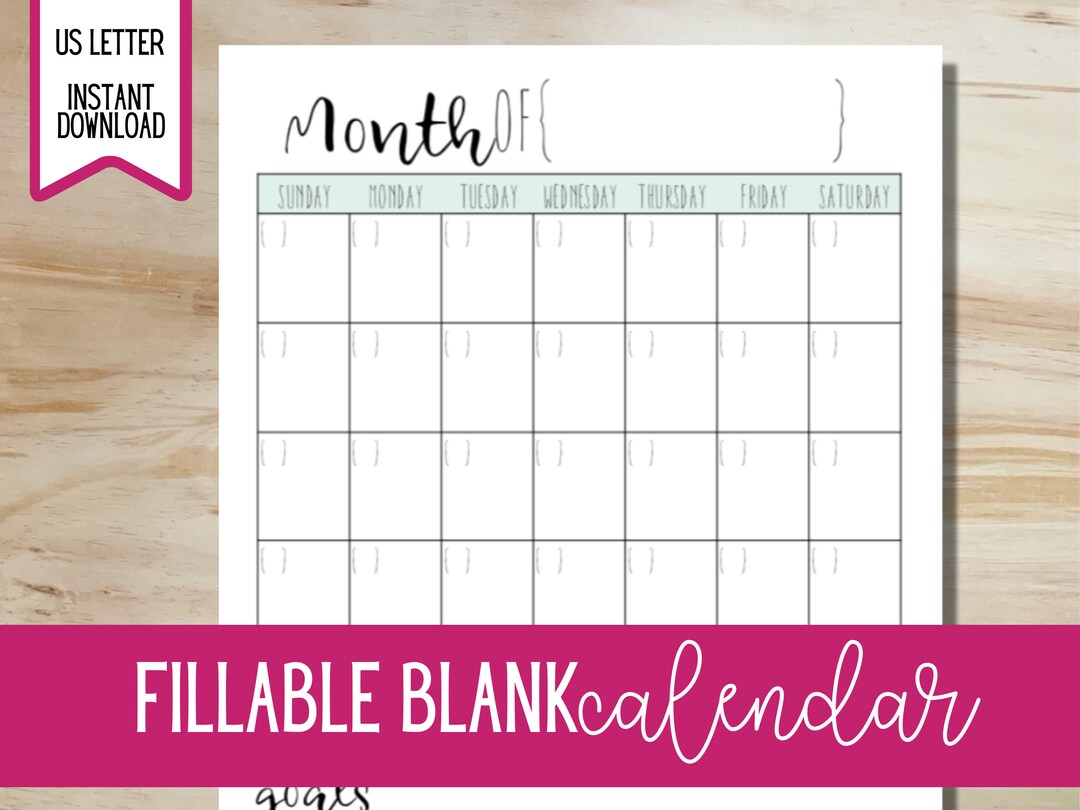 Blank Editable Calendar - Budget Calendar - Blank Planner Printable ...