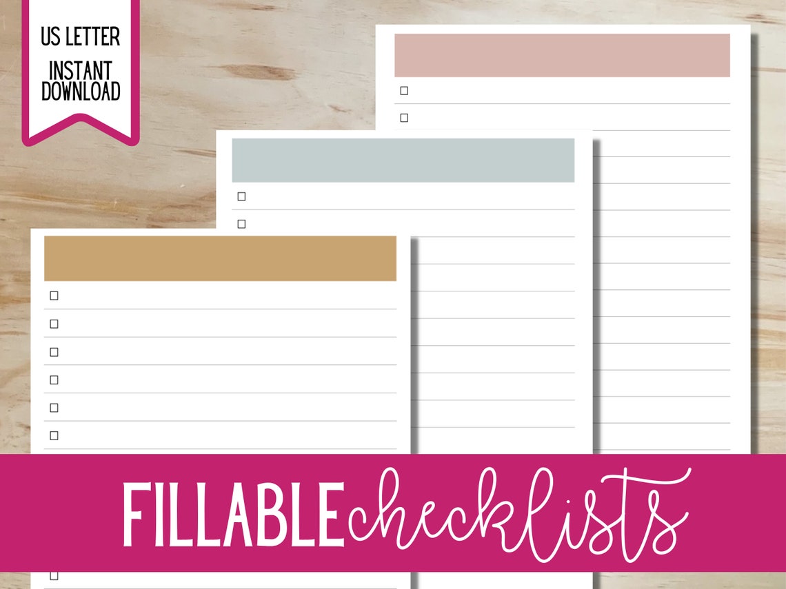 Fillable Checklist Set, Fillable to Do List, Editable, Printableto-do ...