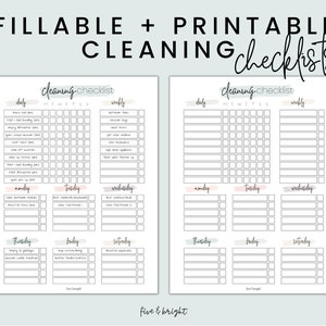 Cleaning Checklist Schedule, FILLABLE Cleaning Planner, Printable ...
