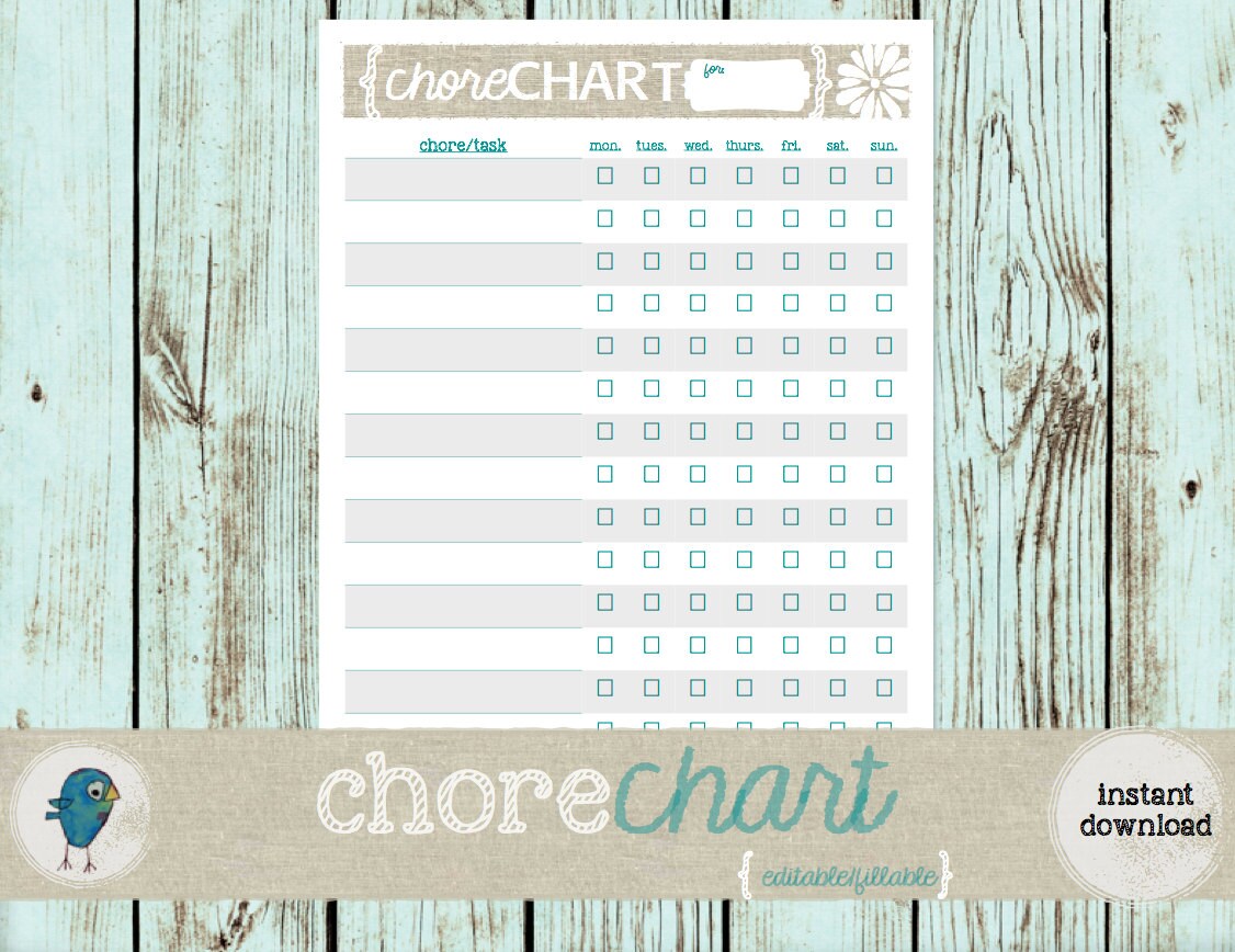 Printable Chore Chart: Blank FILLABLE Chore Chart fill in | Etsy