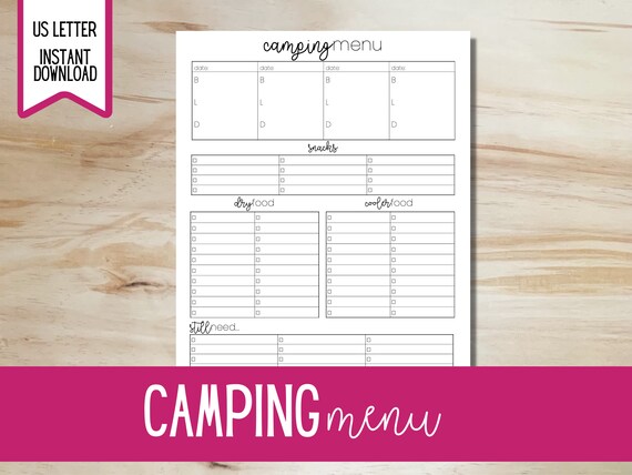 Printable Camping Menu Template Instant Download | Etsy