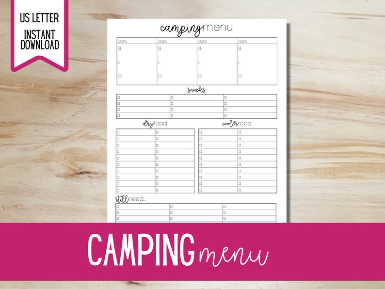 Printable Camping Menu Template Instant Download | Etsy