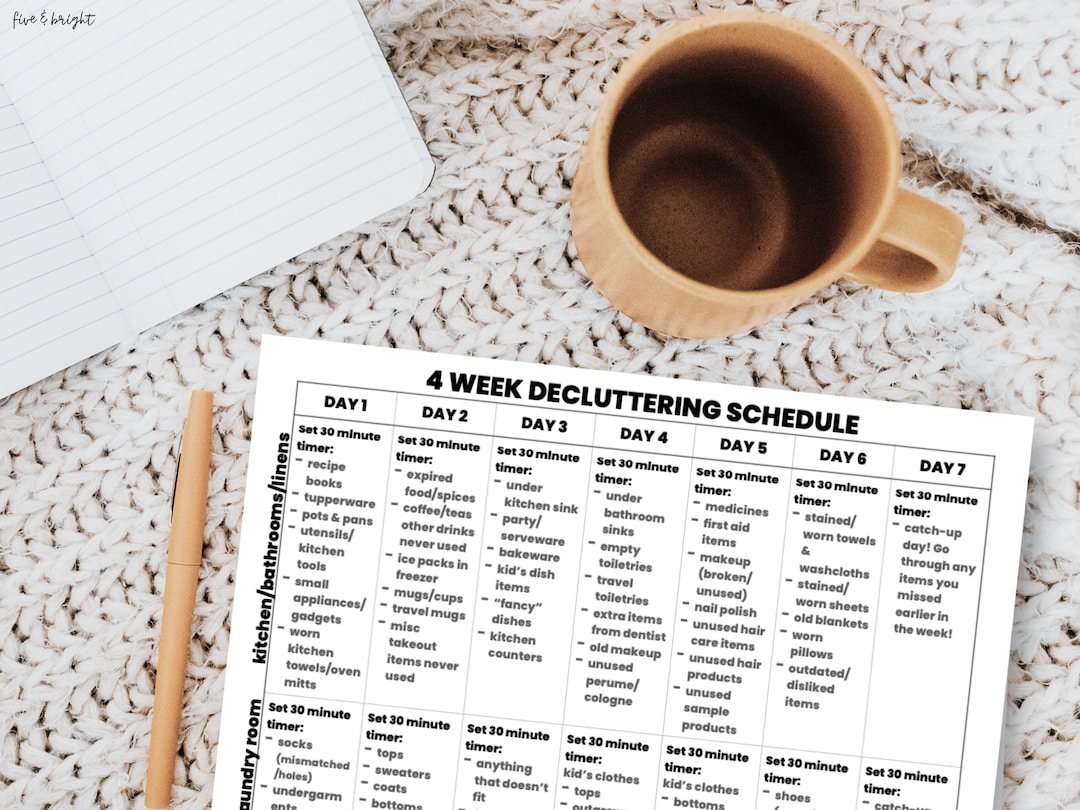 Decluttering Checklist, 4 Week Decluttering Schedule, Printable ...