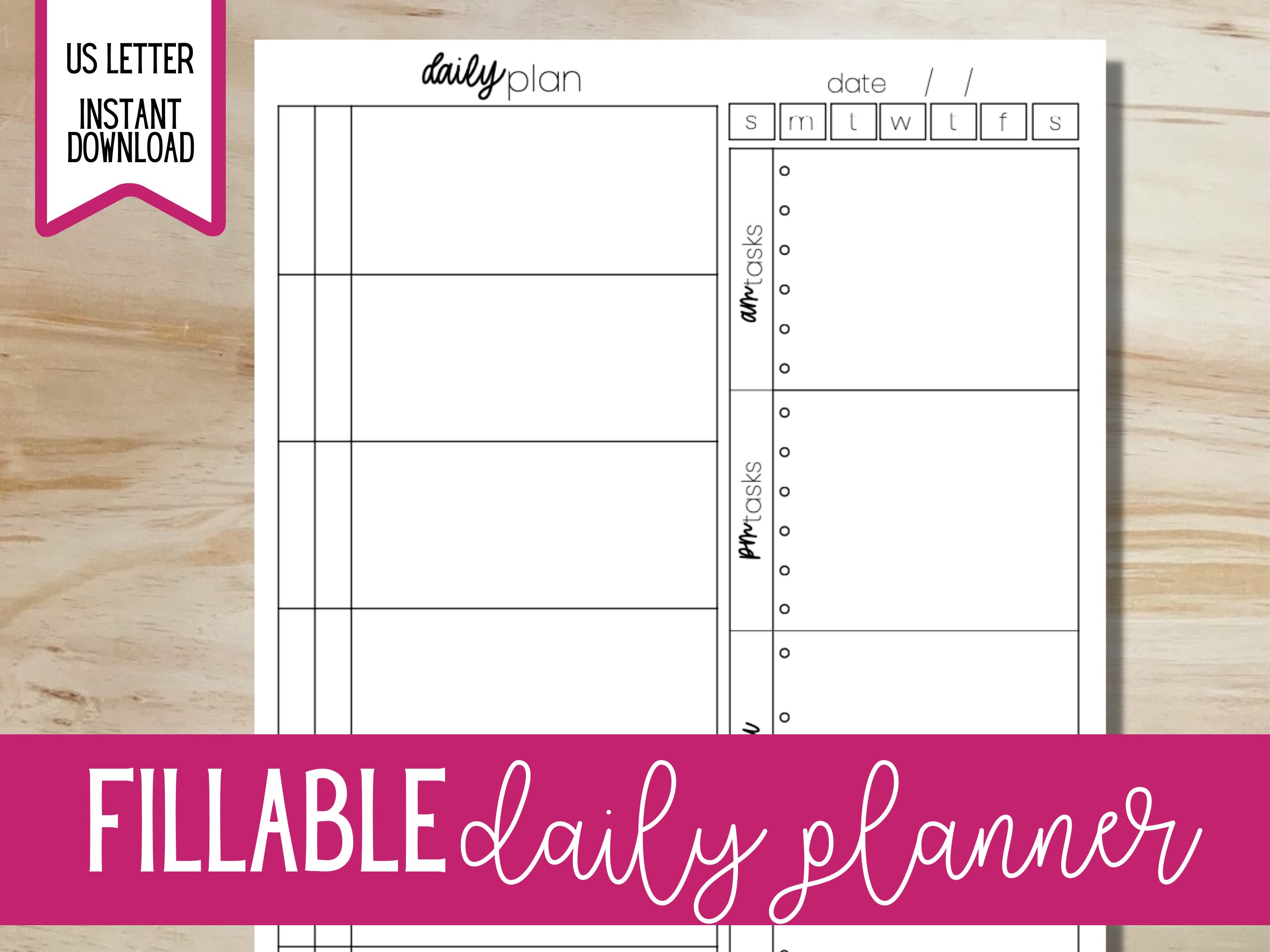 Daily Planner, Block Schedule, Printable Planner, Fillable/editable ...