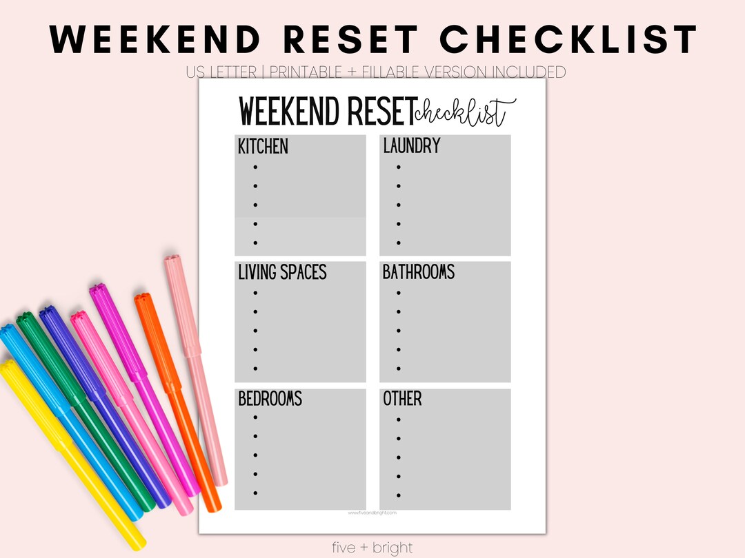 Cleaning Checklist Weekend Reset Cleaning Planner Weekly - Etsy