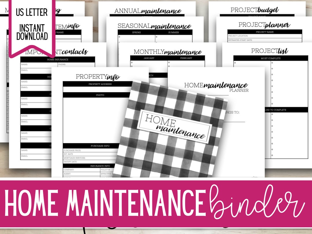Printable Home Maintenance Binder, Maintenance Log, Maintenance ...
