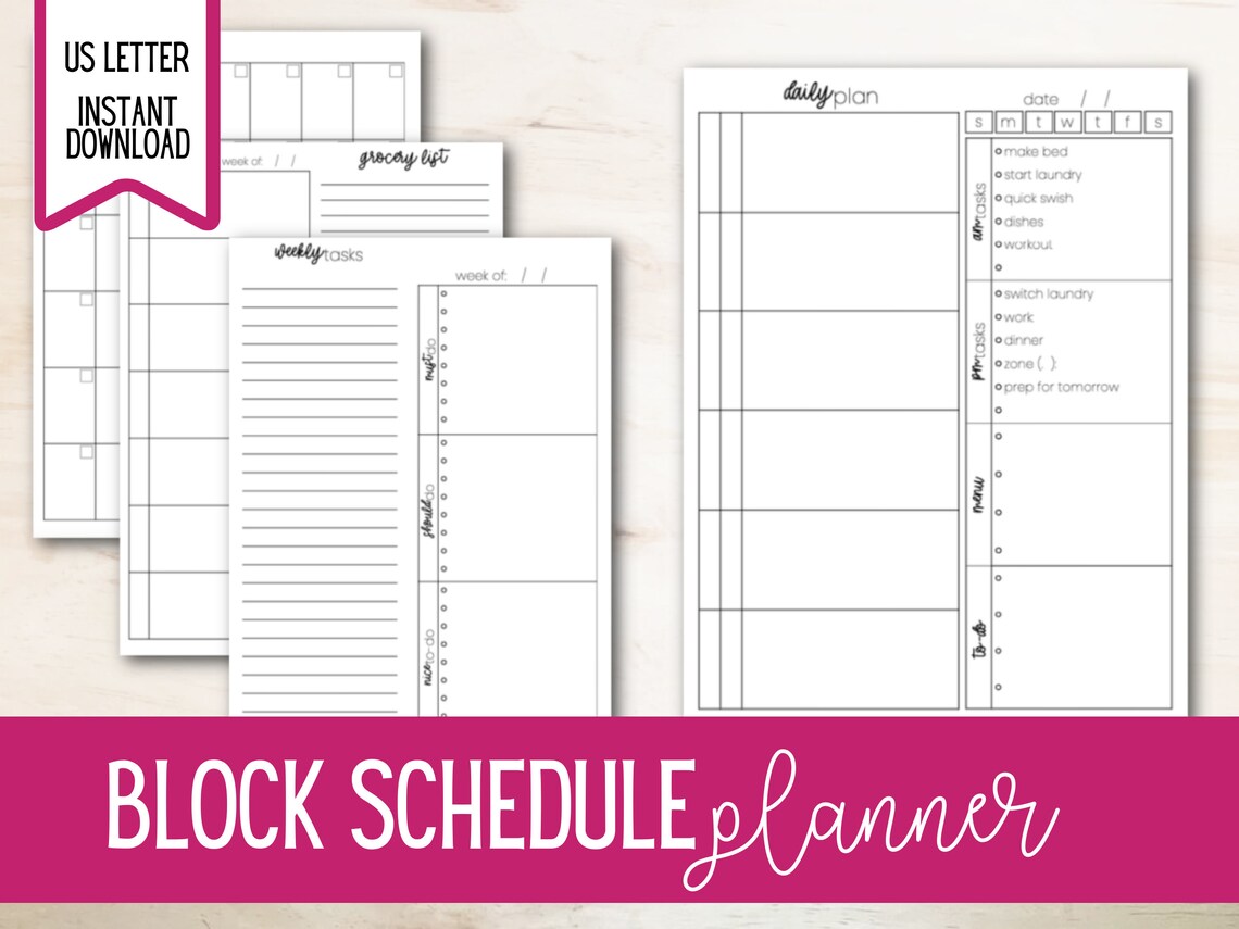 6 Month Undated Planner, Block Schedule, Printable Planner, Weekly ...