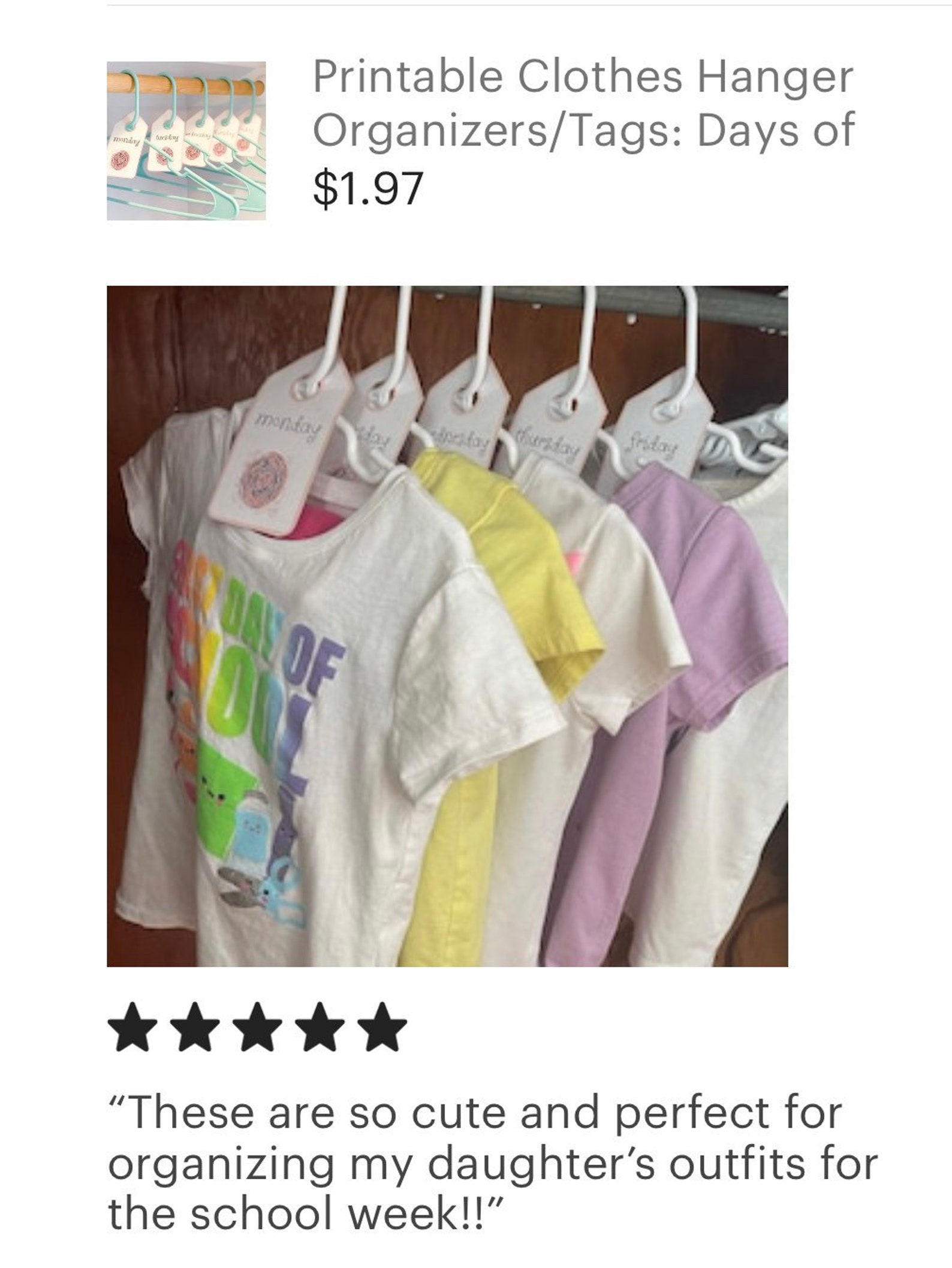 Printable Clothes Hanger Organizer Tags: Days of the Week, Kids Closet ...