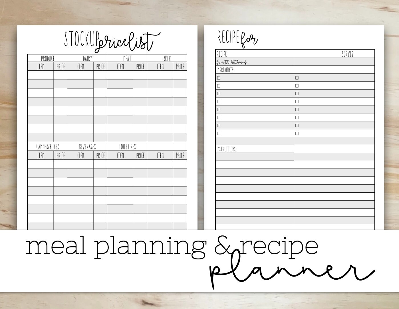 Meal Planner & Recipe Binder: Menu Plan, Meal Planning Printable, Meal ...
