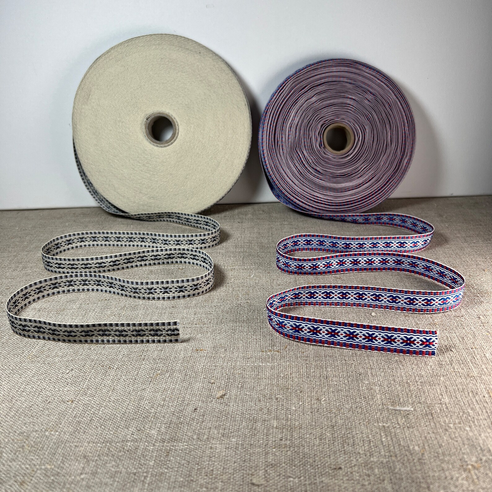 Ribbon With Latvian Ethnographic Aka Water Well Signs Red Blue Grey ...