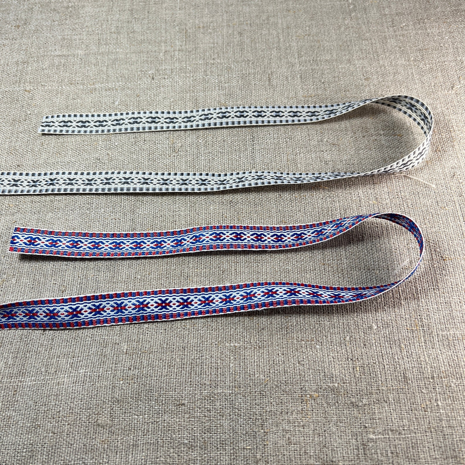 Ribbon With Latvian Ethnographic Aka Water Well Signs Red Blue Grey ...