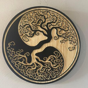 18” Carved Wooden Tree of Life Yinyang Wall Hanging - Yin Yang Yin and ...