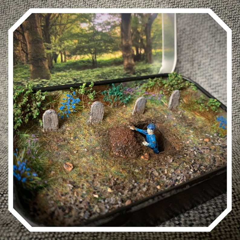 Grave Digging Handmade Diorama in a Tin pocket Size Scenarios 24 - Etsy