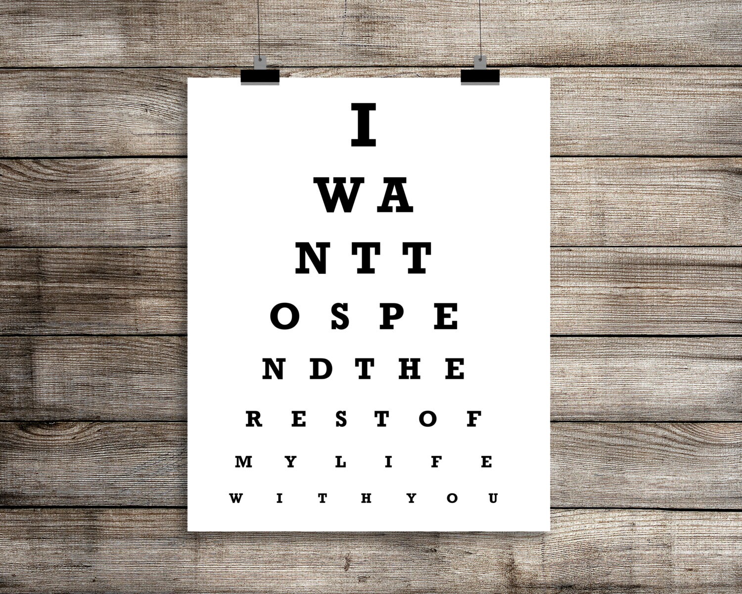 Minimalist Love Print Eye Chart I Want to Spend the Rest | Etsy