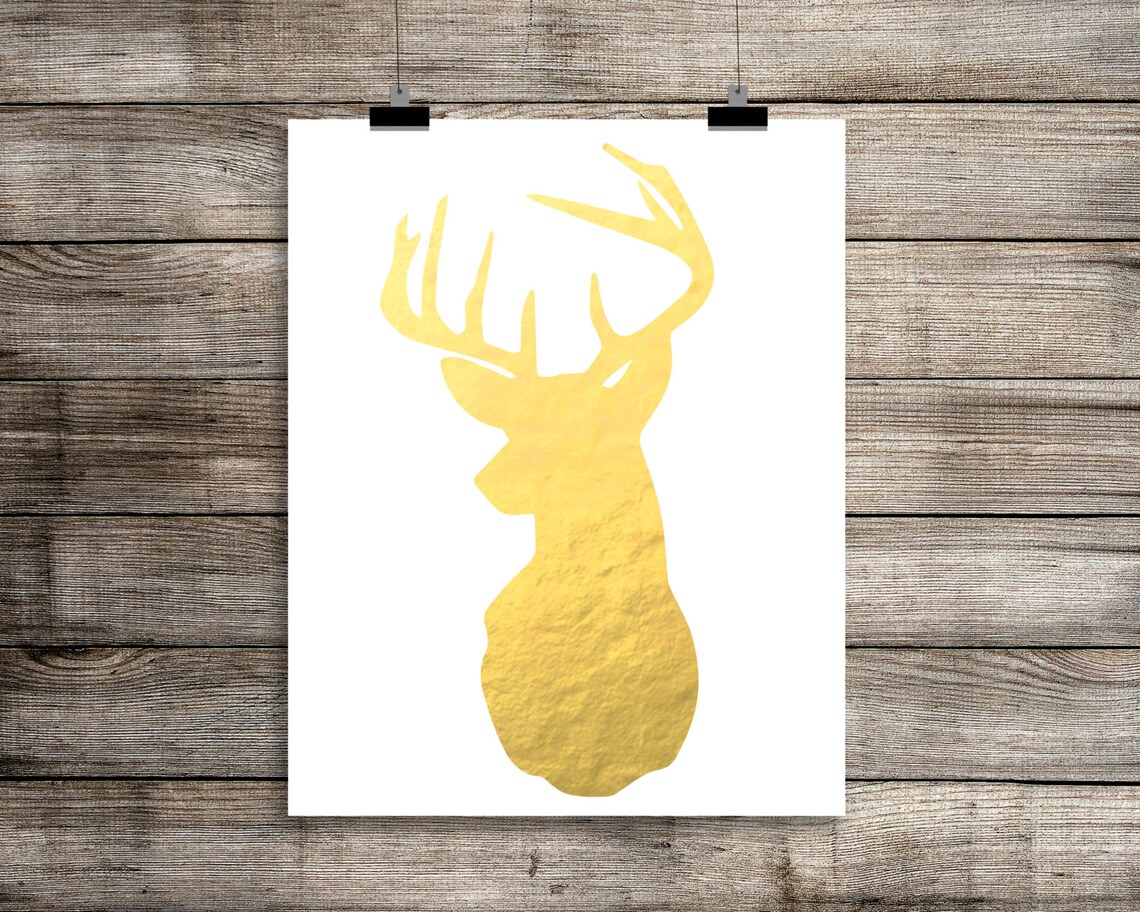 Deer Head Gold Foil Print Stag Art Poster Faux Gold Wall - Etsy