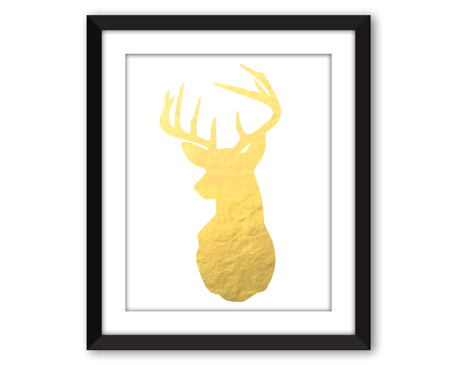 Deer Head Gold Foil Print - Stag Art Poster, Faux Gold Wall Decor ...