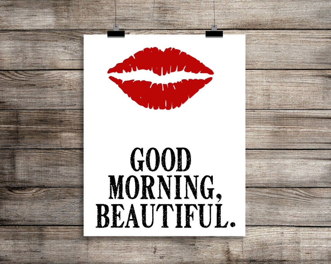Good Morning Beautiful Wall Art - Red Lips Print, Modern Bathroom Decor ...