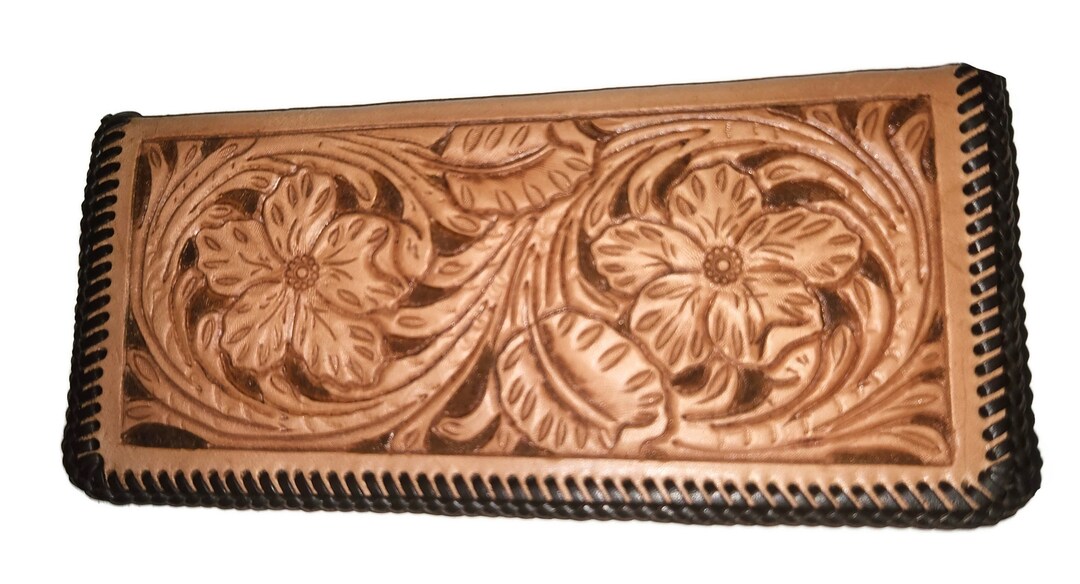 Leather CLUTCH PURSE - 2 Flower Scroll Handmade Western Women Clothing ...