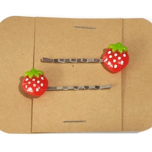 STRAWBERRY Mini Fruit Food - Bobby Pin Hair Clip Accessory - Set of 2 ...