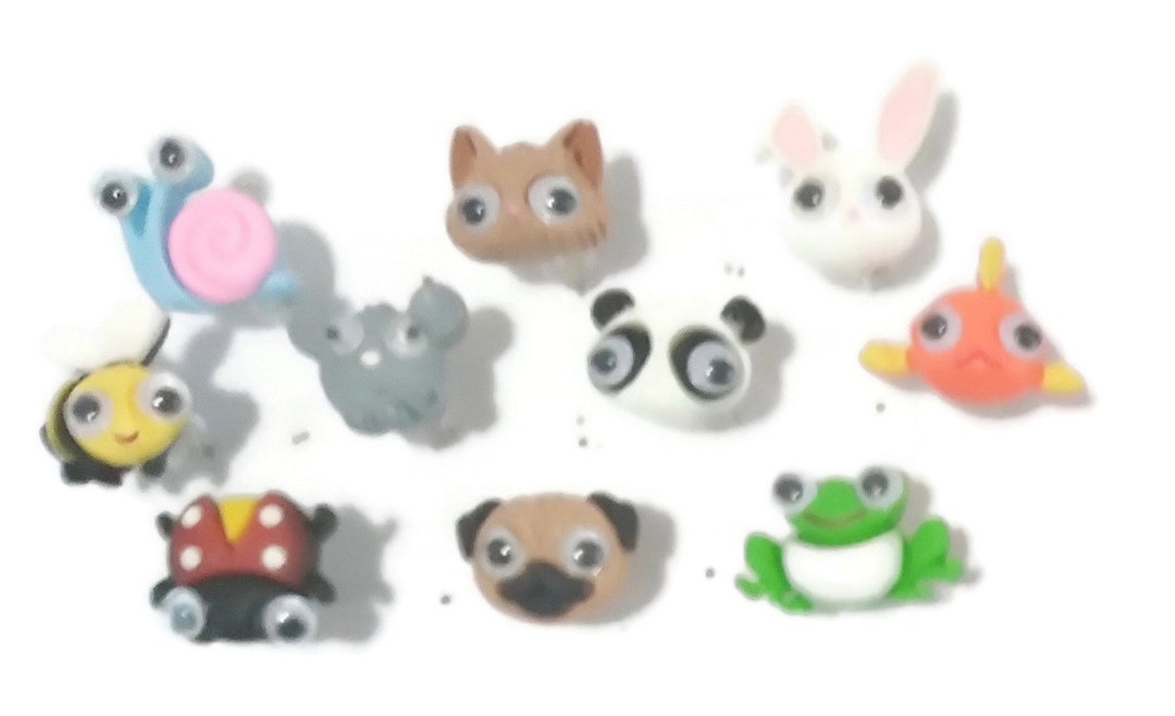 ANIMAL GOOGLE EYE Push Pin Set 10pc Handmade Decorative Bulletin Board ...