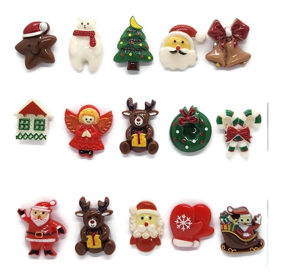 Mini CHRISTMAS ICONS Thumb Tacks - Set of 15 Handmade Decorative Push ...