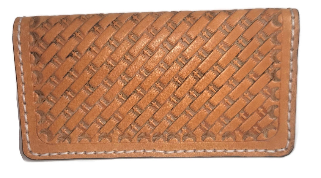 Leather CHECKBOOK COVER Religious Cross Weave Handmade With Duplicate ...