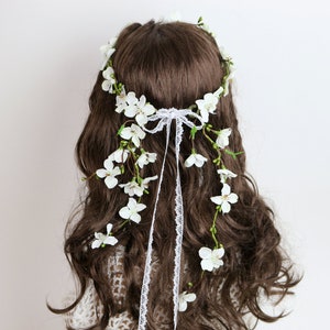 Delicate White Cascade Flower Crown Wedding Flower Crown | Etsy