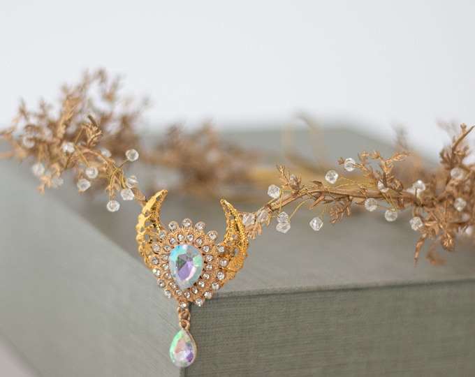 Crescent Moon Crown, Moon Head Band, Silver Leaf Tiara, Elven Hairpiece ...