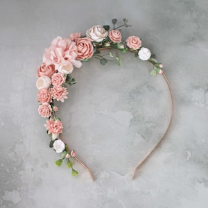 Peach Blush Flower Headband for Wedding, Peach Ivory Floral Crown for ...