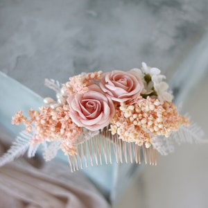 Blush Hair Comb Wedding, Blush Flower Comb, Floral Hair Comb - Etsy