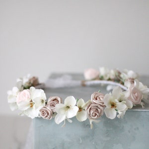 Taupe Beige Flower Crown, Boho Wedding Crown, Neutral Flower Crown ...