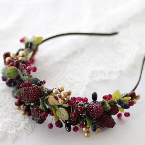 Flower Headband With Raspberries Forest Flower Crown - Etsy