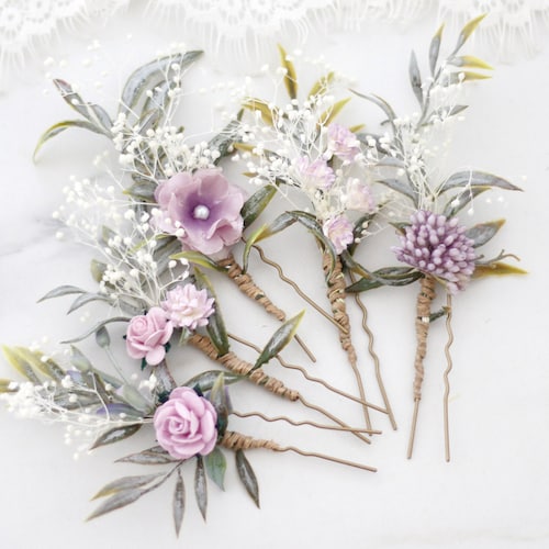 Soft Purple Flower Hair Pins Set Dried Floral Hair Pins Etsy