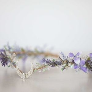 Crescent Moon Crown, Elven Headband, Lavender Fairy Costume, Wedding ...