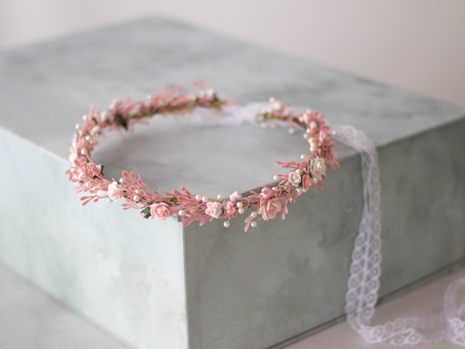Blush Pink Flower Crown Dainty Flower Crown Fine Thin Floral - Etsy