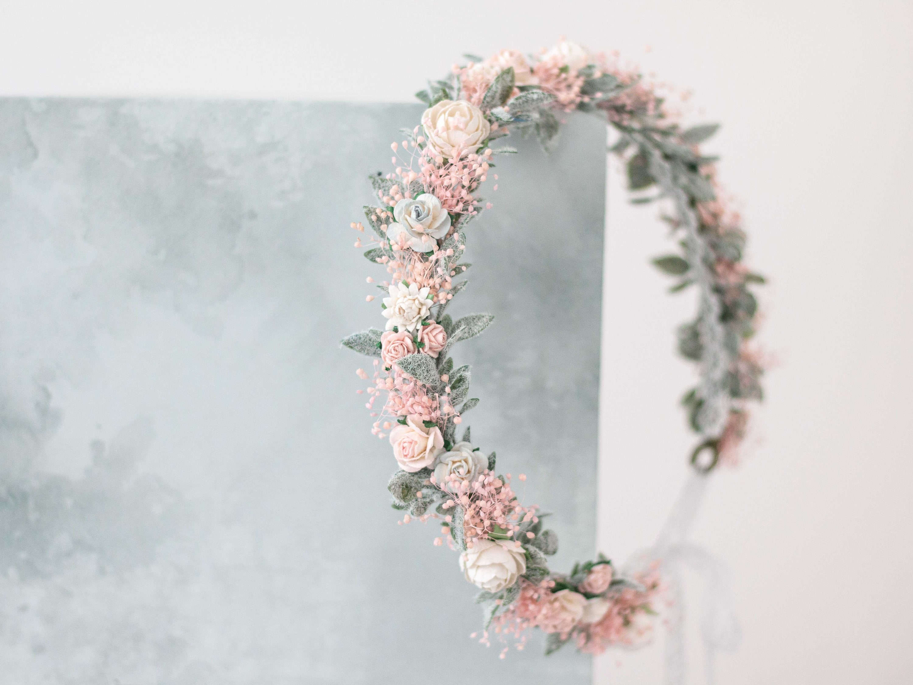 Pastel Flower Crown Wedding Boho Hair Piece Pale Pink Blush | Etsy