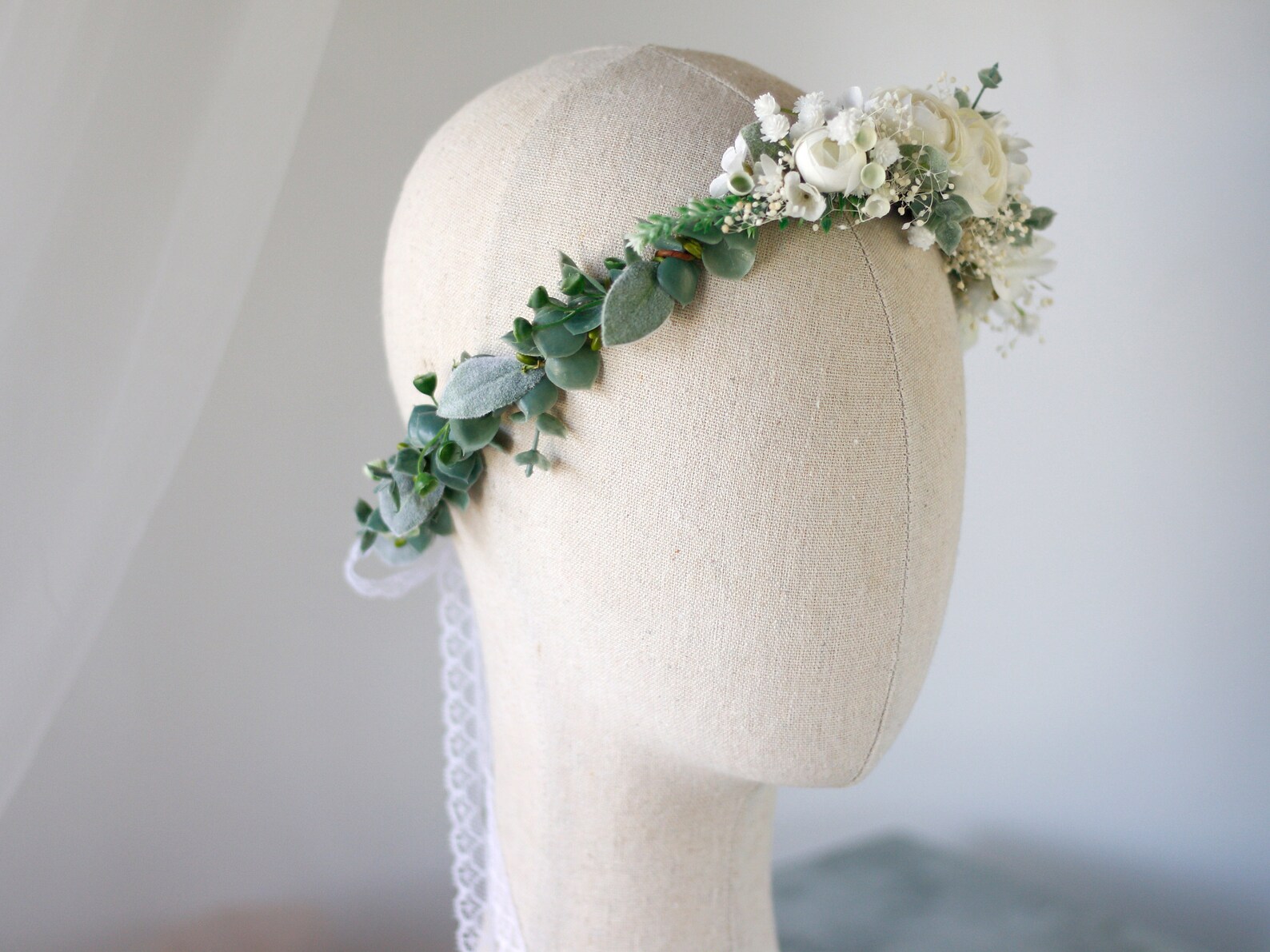 Eucalyptus Flower Crown Wedding, Ivory Green Flower Crown, Eucalyptus ...