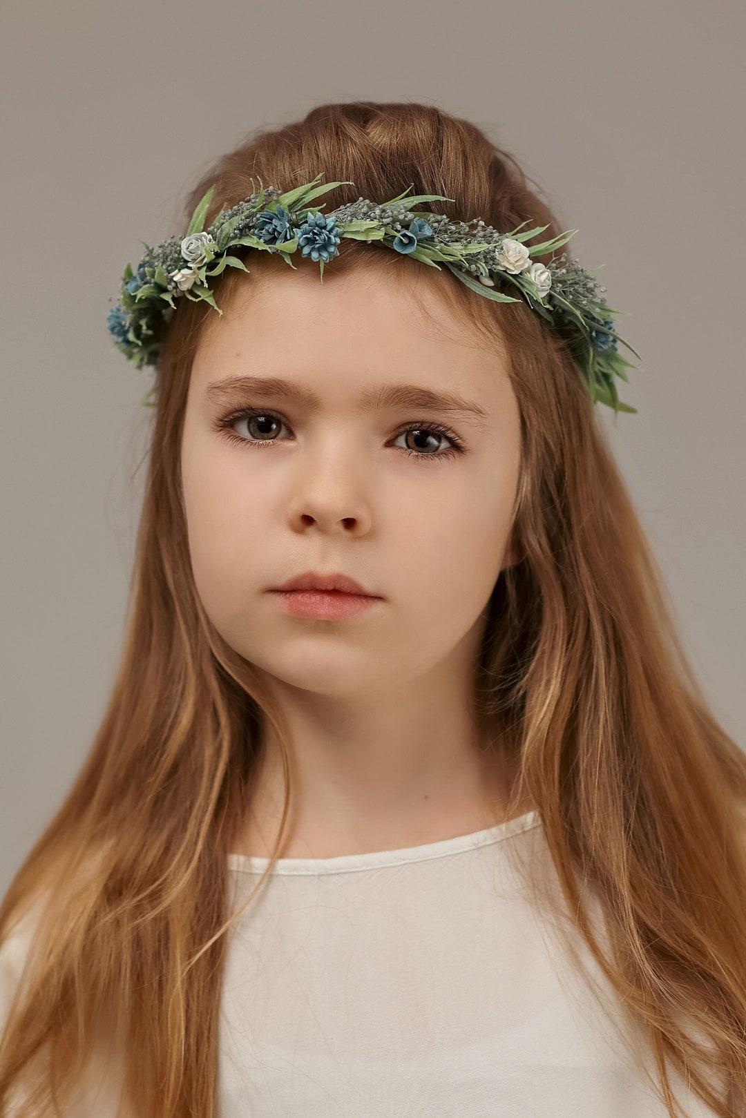 Dusty Blue Flower Crown, First Holy Communion Headband, Wedding Hair ...