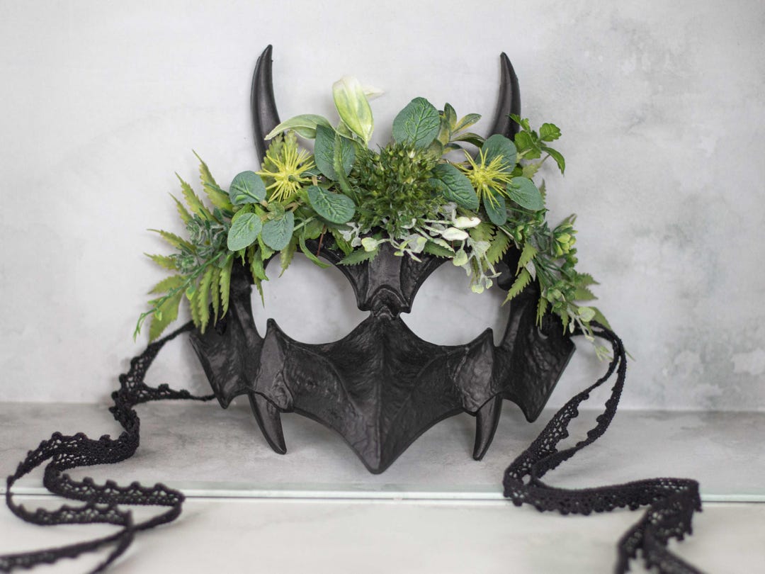 Black Skull Face Mask, Greenery Half Mask, Pagan Ritual Fantasy Party ...