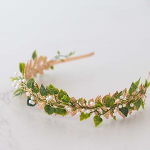 Gold Green Leaf Headband, Gold Leaf Crown, Leaf Headpiece, Gold Leaves ...