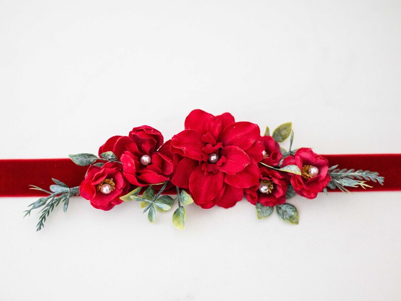 Red Flower Sash for Wedding Dress Velvet Flower Belt for Baby - Etsy
