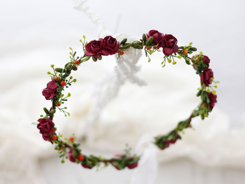 Burgundy Flower Crown Wedding Dainty Hair Crown Bridal - Etsy