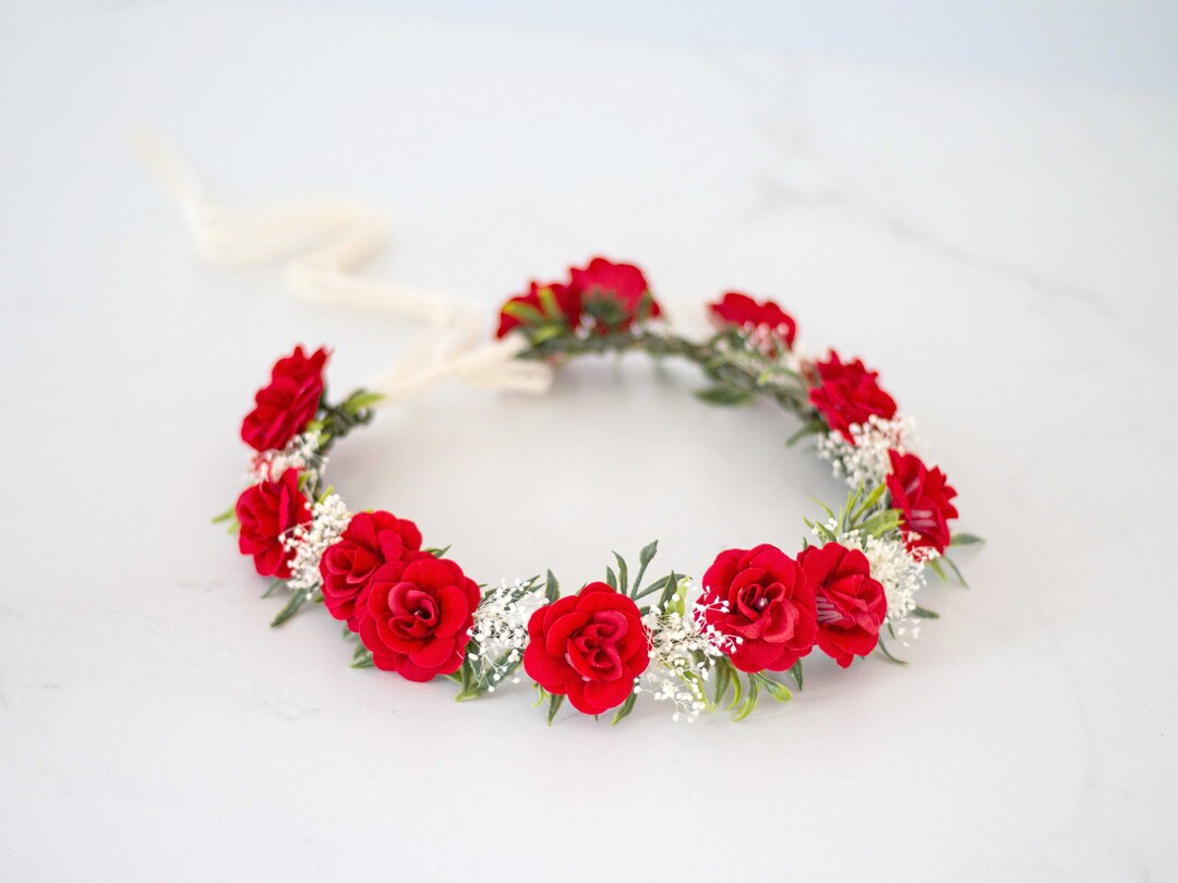 Red Rose Flower Crown: Vintage Wedding Hair Wreath - Etsy