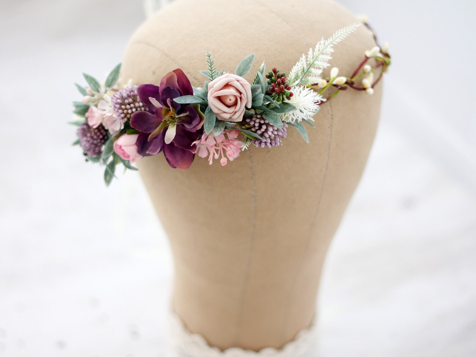 Purple Flower Crown for Rustic Wedding Violet Bridal Crown | Etsy