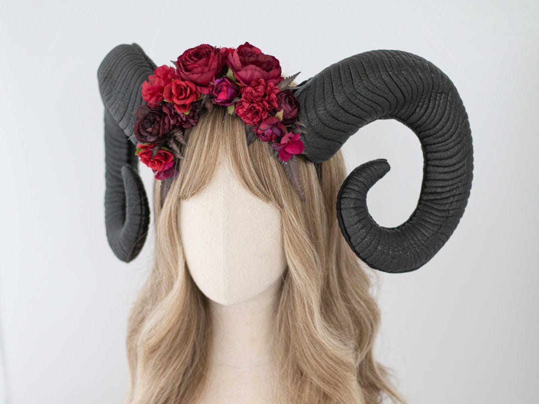 Black Ram Horns Headband, Pagan Antler Headdress, Woodland Faerie Crown ...