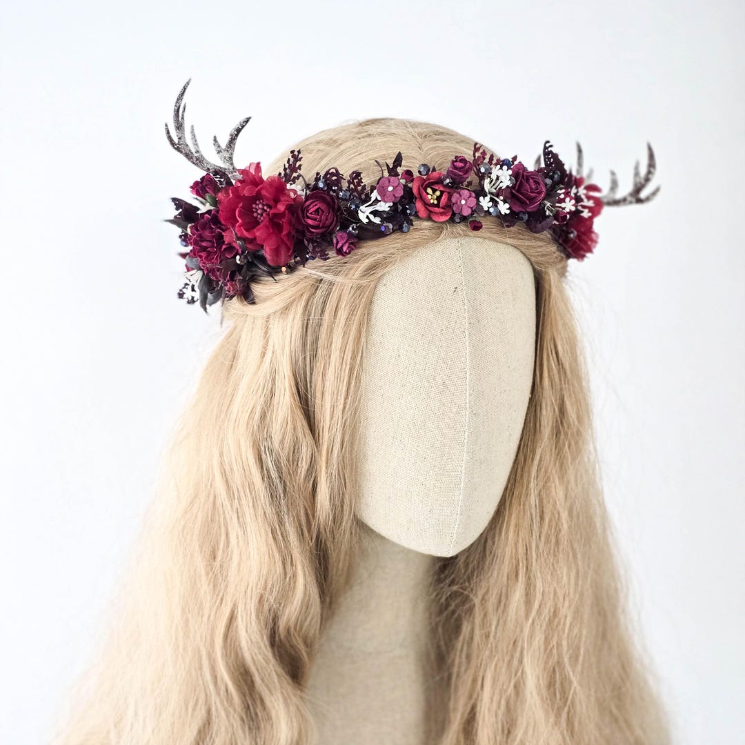 Deer Antler Flower Crown: Woodland Headpiece With Horns - Etsy